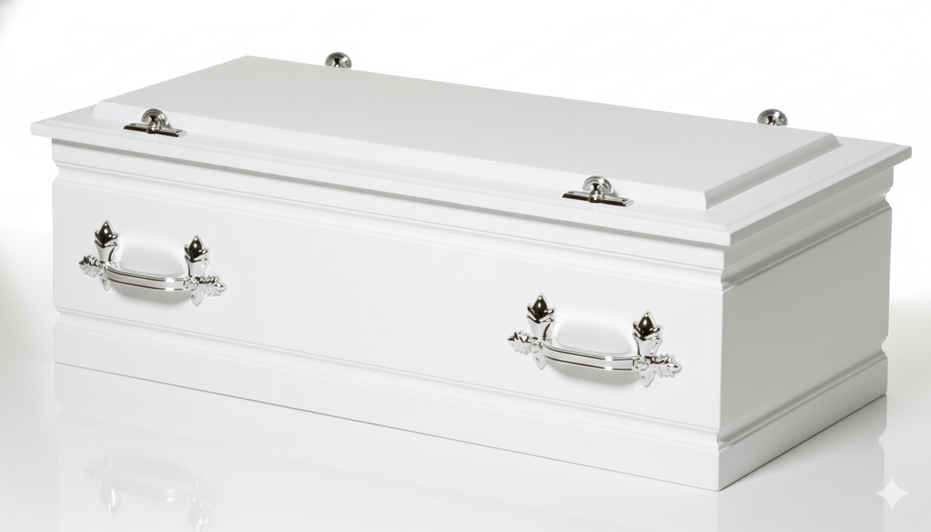 Child’s Casket – White High Gloss Finish – Lagoon View Funeral Services